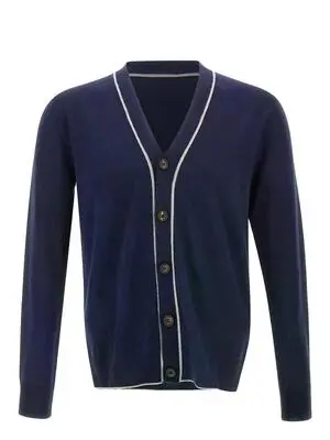Eleventy Piping-detail Wool Cardigan - Blue