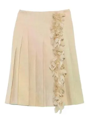 Plan C Feather-trim Pleated Midi Skirt - Neutrals