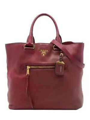 Prada Vitello Daino Open Convertible Tote Satchel - Red
