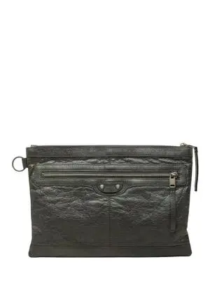 Balenciaga Lambskin Motocross Classic Clip M Clutch Bag - Grey
