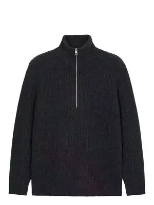Closed Ribbed-knit Half-zip Sweater - Grey