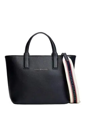 Tommy Hilfiger Logo-lettering Pebbled-texture Tote Bag - Black