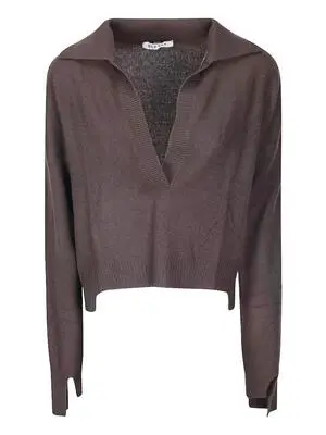 ELY ELY Cashmere V-neck Polo Sweater - Brown