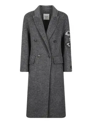 ERMANNO FIRENZE Floral-patch Double-breasted Coat - Grey