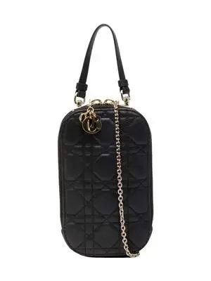 Dior Cannage Leather Phone Holder Satchel - Black
