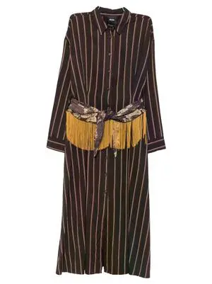 Dixie Striped Fringed Midi Dress - Brown