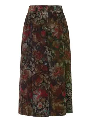 PIERRE-LOUIS MASCIA Floral Print Corduroy Skirt - Brown