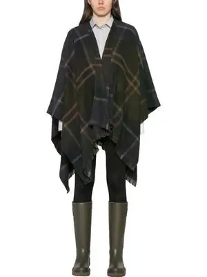 Barbour Check-pattern Fringed Cape - Green