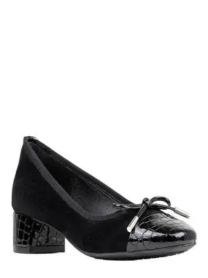 DONALD PLINER Donald Pliner Bow Leather Suede Mid Heel Pumps Black