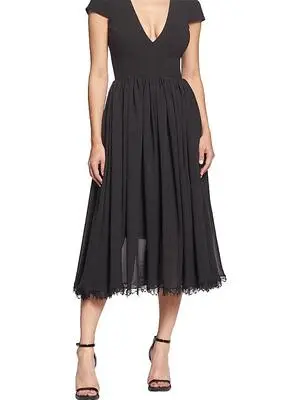 Dress The Population Corey Deep V-neck Lace Trim Midi Dress - Black