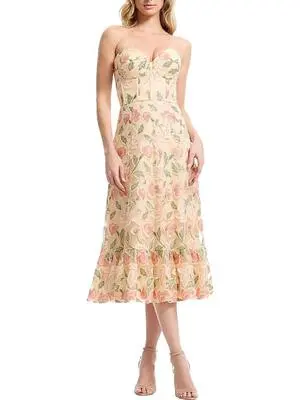 Dress The Population Carina Strapless Sweetheart Floral Ruffle Dress - Blush Multi