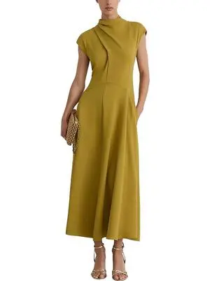 REISS The Alma Gathered Midi Dress - Chartreuse