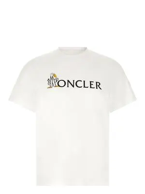 Moncler Crew Neck Cotton T-shirt With Printed Duck Logo - Bianco
