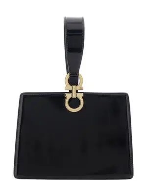 FERRAGAMO Brushed Calfskin Mini Handbag With Gancini Logo - Black