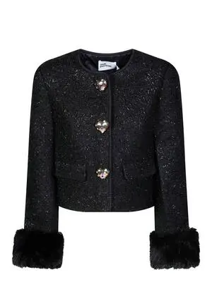SELF-PORTRAIT Metallic Boucle Loop Faux Fur Cuff Jacket - Nero