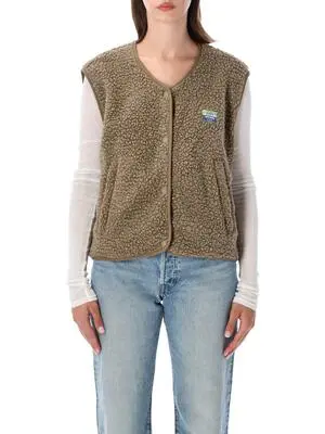 American Vintage Teddy Fleece Snap-front Vest - Beige