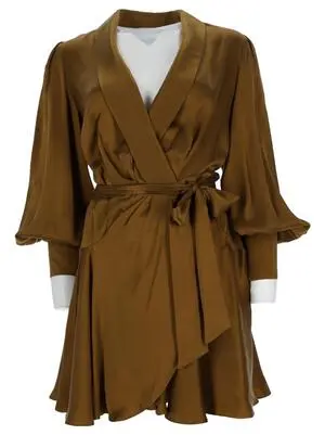 Zimmermann Silk Wrap Mini Dress - Brown