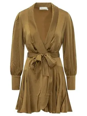 Zimmermann Silk Wrap Mini Dress - Khaki