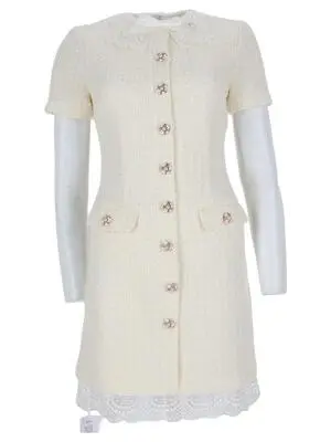 SELF-PORTRAIT Lace Collar Tweed Mini Dress - Ivory