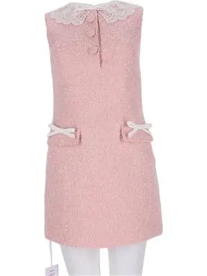 SELF-PORTRAIT Self-Portrait Lace Collar Tweed Mini Dress Pink