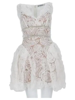 SELF-PORTRAIT Lace Appliqué Mini Dress - White