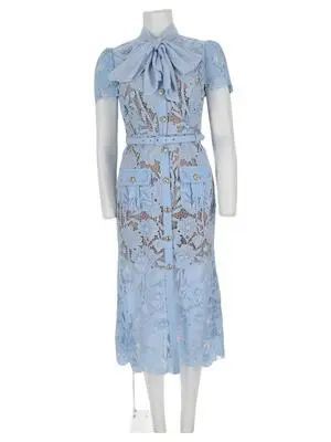 SELF-PORTRAIT Lace Button-front Midi Dress - Blue