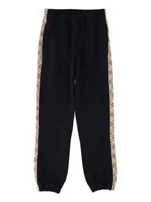 Burberry Cotton Jogger Pants With Check Side Stripes - Blue