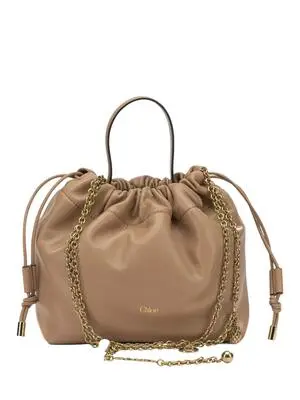 Chloé CHLOÉ Leather Drawstring Crossbody Bag Beige