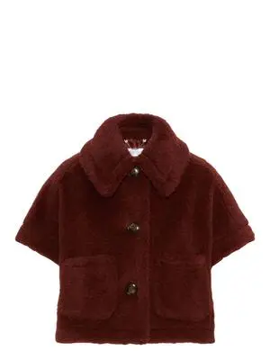 Max Mara Alpaca And Wool Teddy Mini Cape Jacket - Rosso