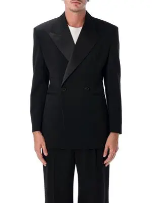 Saint Laurent Grain De Poudre Tuxedo Jacket With Satin Peak Lapels And Double-breasted Front - Nero