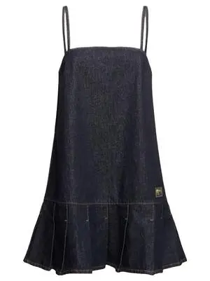 GANNI Denim Pinafore Dress With Ruffled Hem - Blue