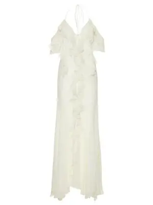 Blumarine Cotton Silk Georgette Frill Dress - White