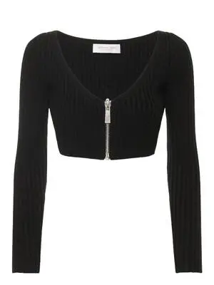MICHAEL KORS Michael Kors Wool Ribbed Knit Cropped Top With Zip