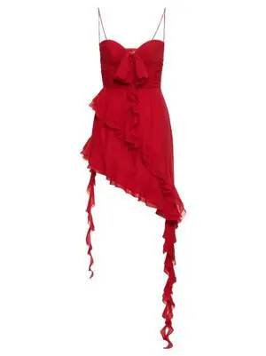 Alessandra Rich Ruffled Silk Georgette Mini Dress - Red