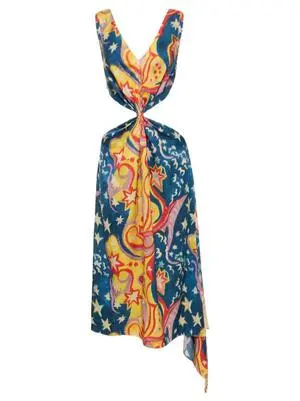 Marni Printed Envers Satin Cutout Midi Dress - Multicolor