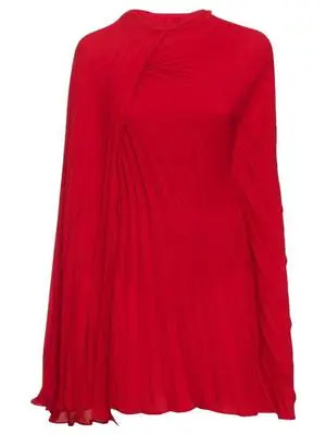 Valentino Garavani Diagonal Pleat Silk Georgette Mini Dress - Red