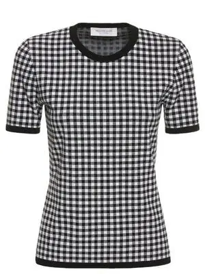 Michael Kors Viscose Blend Gingham Casual Top - Gray