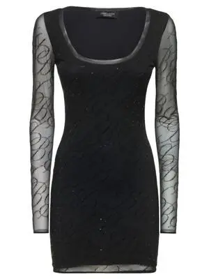 Blumarine Mesh Hotfix Logo Mini Dress - Black