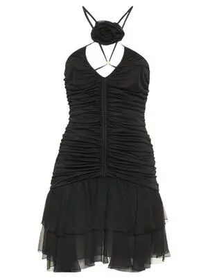 Blumarine Jersey Chiffon Mini Dress With Flower - Black
