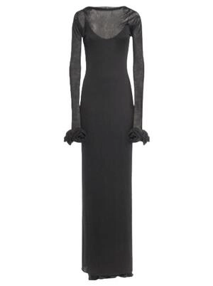 Blumarine Floral Cuff Maxi Dress - Black
