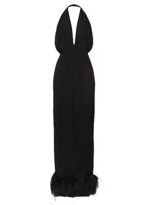 16Arlington Feather-trimmed Backless Dress - Black