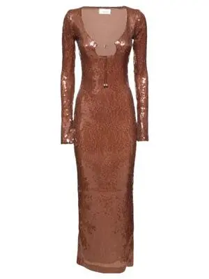 16Arlington Sequined Long-sleeved Maxi Dress - Brown