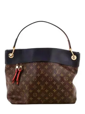 LOUIS VUITTON Louis Vuitton Tuileries Monogram Canvas With Leather Hobo Bag Black