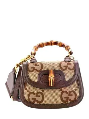 Gucci Bamboo 1947 Top Handle Bag Jumbo Gg Canvas Mini Crossbody Bag - Brown