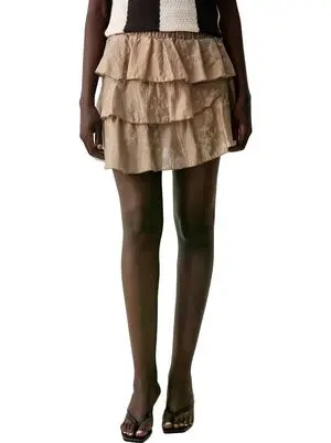 VICOLO Embroidered Ruffled Mini Skirt - Neutrals