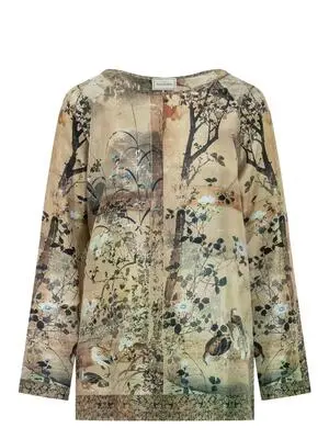 PIERRE-LOUIS MASCIA Aloe Landscape-print Blouse - Neutrals