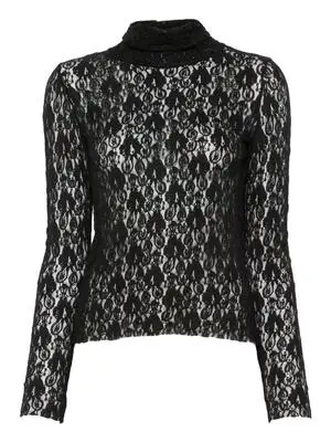 Dixie Floral Lace Roll-neck Top - Black