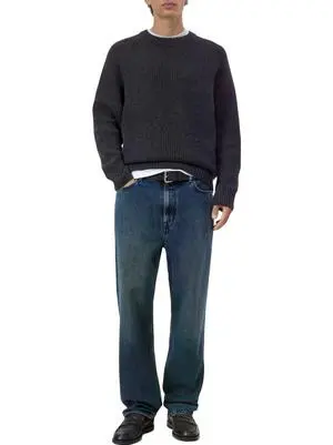 Closed Ribbed-knit Raglan-sleeve Sweater - Grey
