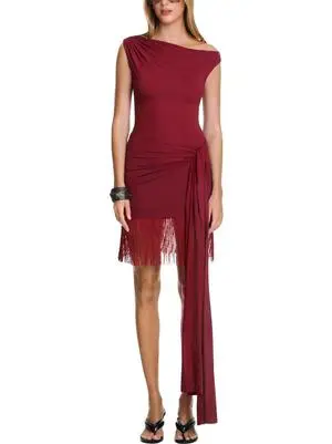 AXEL 113 Tina Fringed-hem Draped Fitted Mini Dress - Red