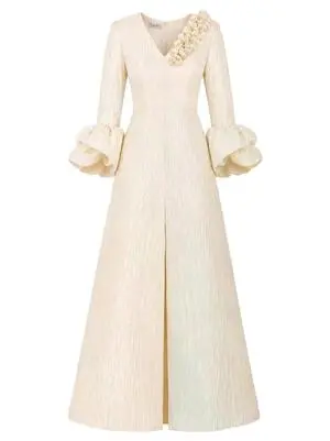 BARUNI Fayha Floral-embellished A-line Maxi Gown - White